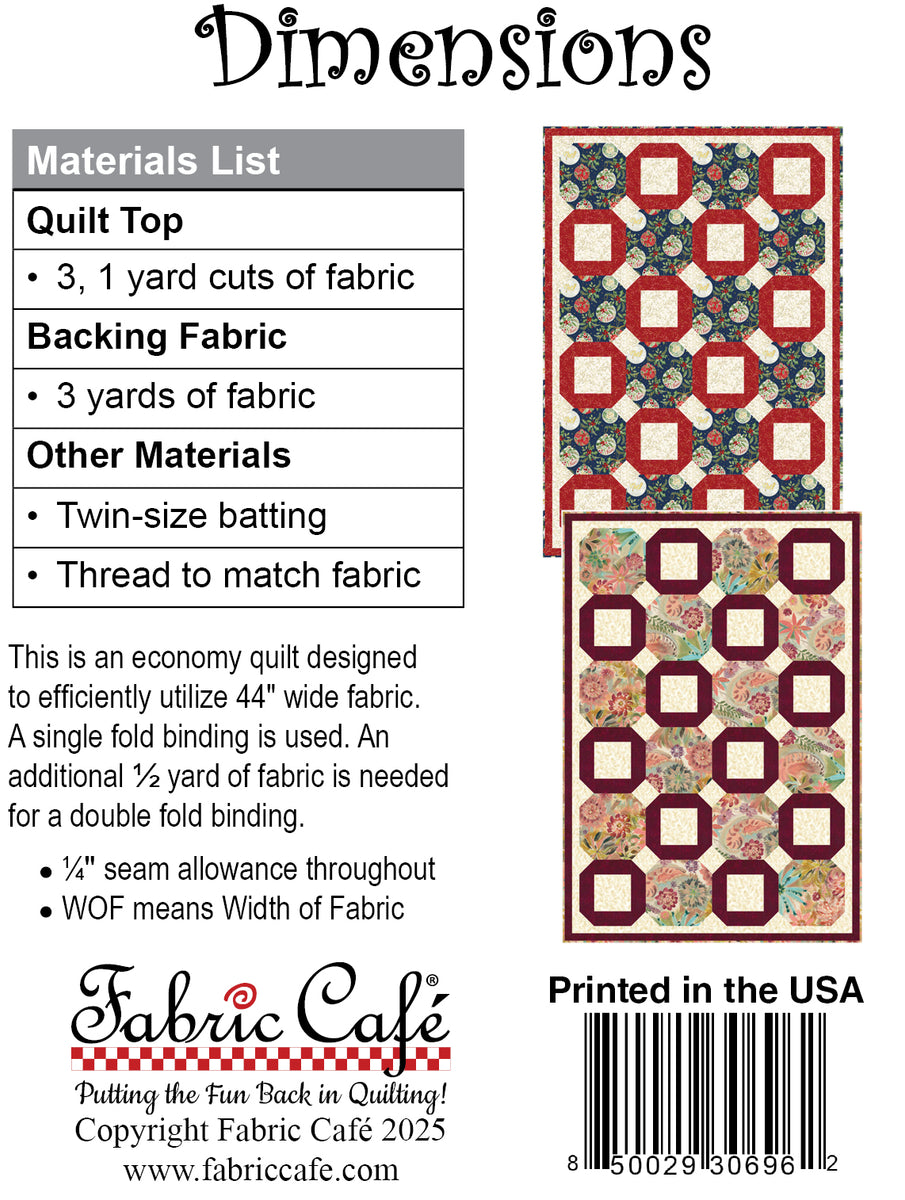 Dimensions 3-Yard Quilt Pattern – N. Jefferson Ltd.