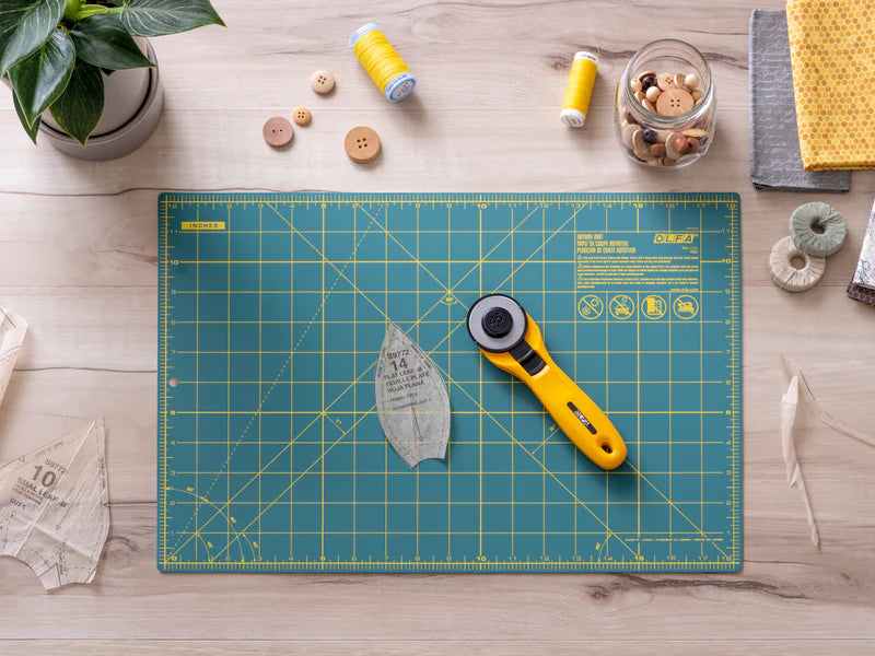 Fabric Cutting Kit: 12" x 18" Mat & Yellow Rotary Cutter – N. Jefferson ...