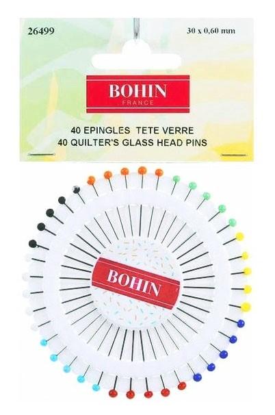 Bohin Glass Head Pins, Assorted Colours Wheel, 40pc. (5 Pins Per Colou ...
