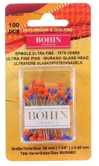 Bohin Ultra Fine Glass Head Pins, Blue/Orange, 0.40mm x 100pc. – N ...