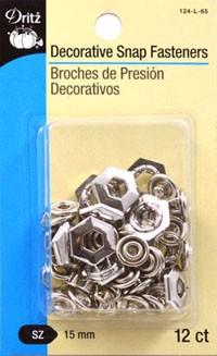 Decorative Snap Fasteners, 15mm, HEXAGON, Nickel, 12 ct – N. Jefferson Ltd.